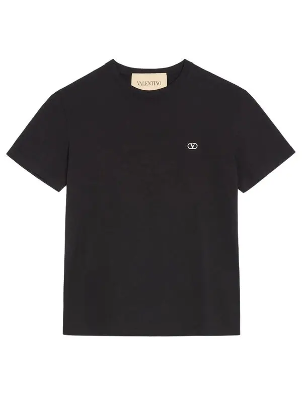 Valentino Garavani Cotton T-shirt With Vlogo Embroidery - Black