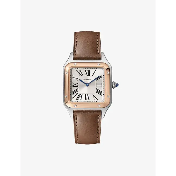 Cartier Crw2sa0020 Santos Dumont Small 18ct Rose-gold And Leather Quartz Watch - Rose Gold And Steel