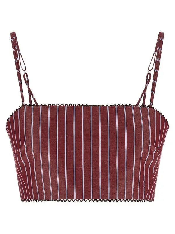 Andamane Carrie Striped Cotton Poplin Bralette Top - Red