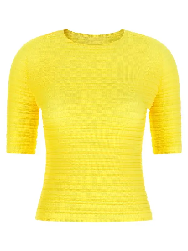 Issey Miyake Jiggly Pleats 3/4 Sleeve Blouse - Yellow