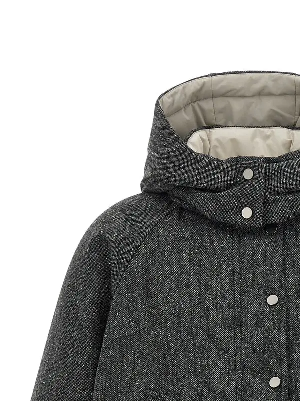 Brunello Cucinelli Donegal Tweed Down Jacket With Shiny Zipper Pull