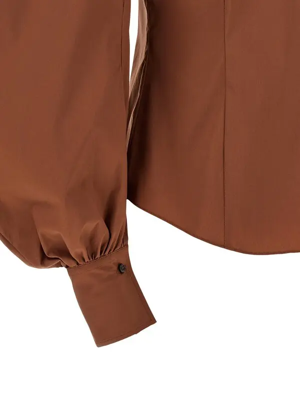 Brunello Cucinelli Stretch Cotton Poplin Shirt With Balloon Sleeves - Brown