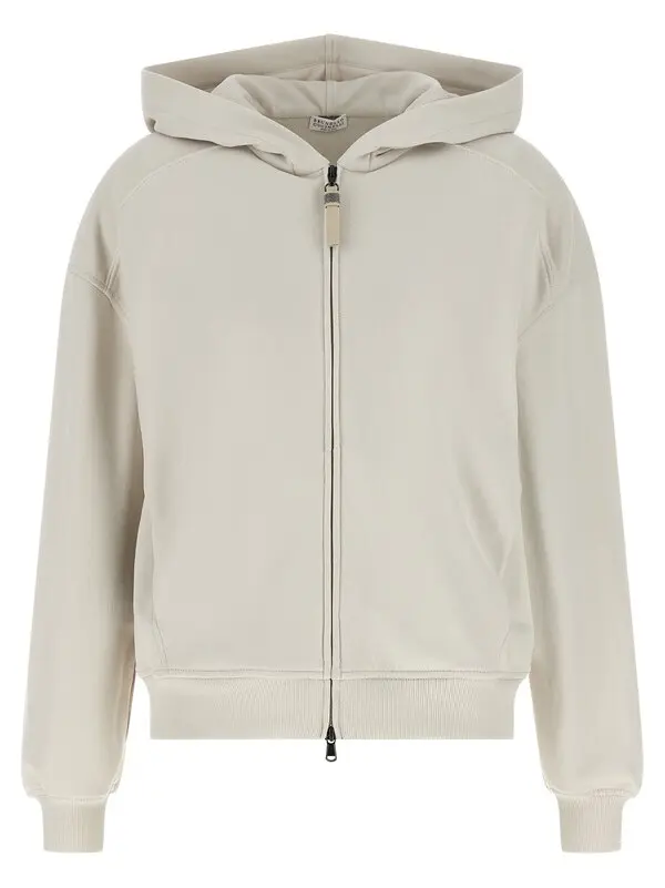 Brunello Cucinelli Fleece Zip-up Hoodie With Leather Puller - Cream