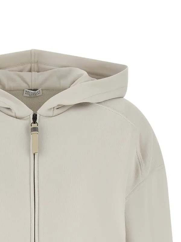 Brunello Cucinelli Fleece Zip-up Hoodie With Leather Puller