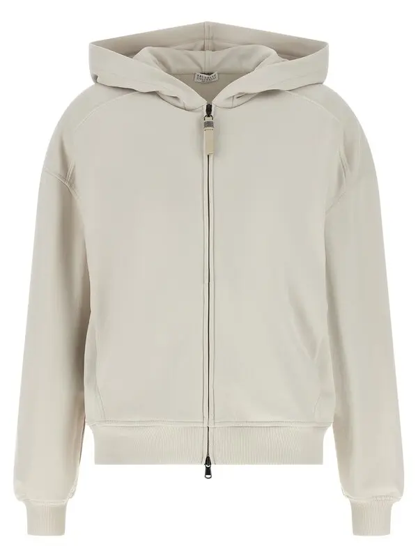 Brunello Cucinelli Fleece Zip-up Hoodie With Leather Puller - Cream