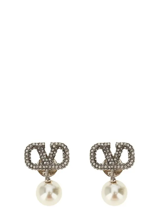 Valentino Garavani Vlogo Signature Earrings With Pearl Pendant - Silver