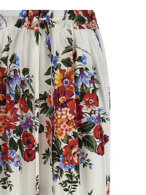 Dolce & Gabbana Mazzo Di Fiori' Floral Print Silk Twill Wide Leg Pants