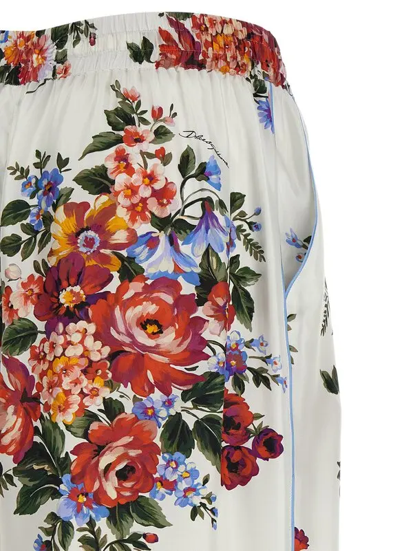 Dolce & Gabbana Mazzo Di Fiori' Floral Print Silk Twill Wide Leg Pants