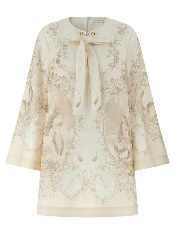 Zimmermann Mermaid Toile" Patterned Linen Mini Dress - Cream