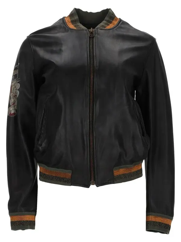 Mr & Mrs Italy Leather Bomber Jacket - Black
