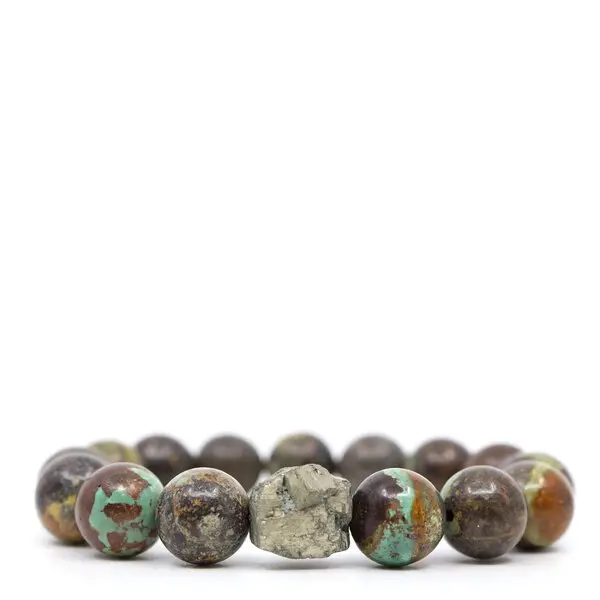 SHAR OKE Beaded Bracelet With Turquoise And Raw Pyrite - Green/brown