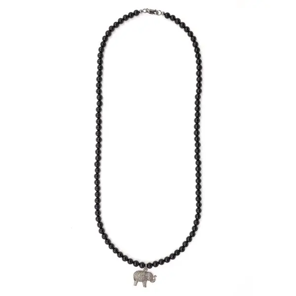 SHAR OKE Black Tourmaline And Diamond Elephant Pendant Necklace - Black/silver