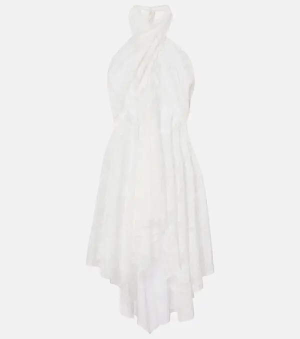 Norma Kamali Halterneck Floral Lace Mini Dress - White