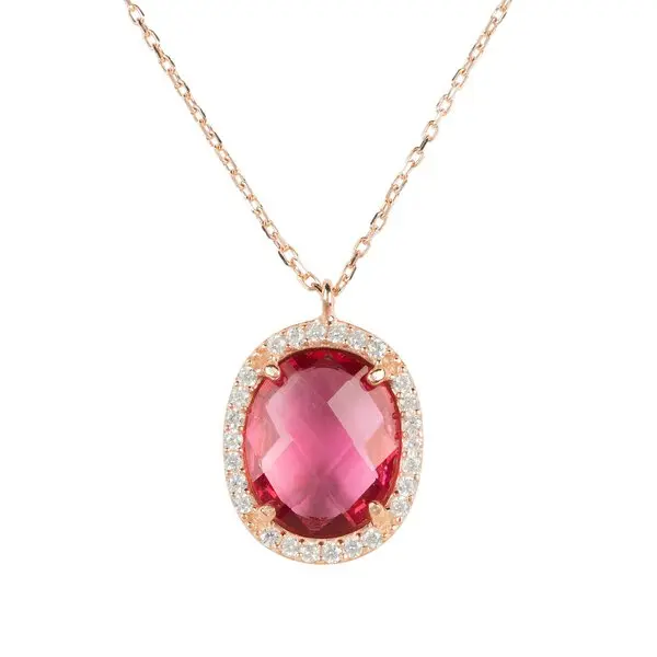 LATELITA Beatrice Oval Tourmaline Pendant Necklace In Rose Gold - Pink