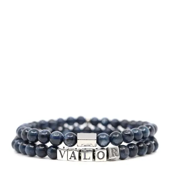 SHAR OKE Blue Kyanite And Sterling Silver 'valor' Beaded Bracelet Set - Blue/silver