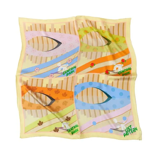 LOST PATTERN Seasons In The Park" Silk Square Scarf Yellow - Orange