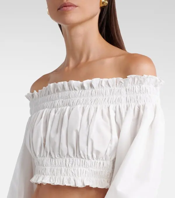 Norma Kamali Shirred Off-the-shoulder Puff Sleeve Crop Top