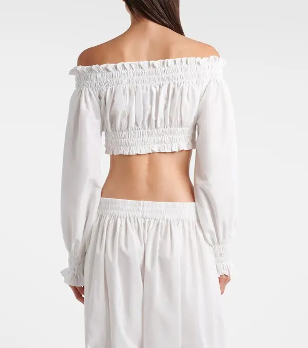 Norma Kamali Shirred Off-the-shoulder Puff Sleeve Crop Top