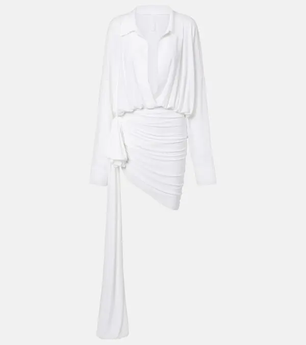 Norma Kamali Asymmetrical Draped Jersey Mini Dress - White