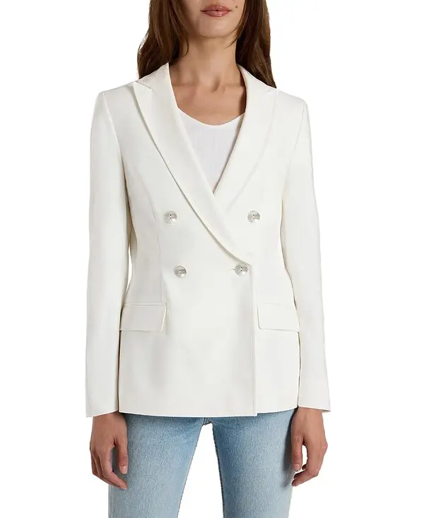 Santorelli Caryn Double-breasted Blazer In Cotton Stretch - Ivory