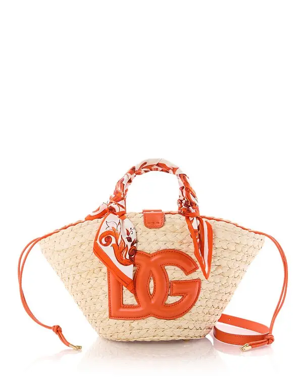 Dolce & Gabbana Woven Tote Bag With Leather Appliqué And Printed Scarf - Orange