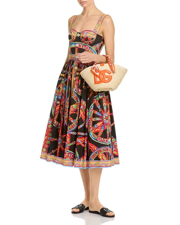 Dolce & Gabbana Woven Tote Bag With Leather Appliqué And Printed Scarf