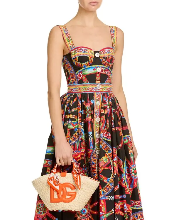 Dolce & Gabbana Woven Tote Bag With Leather Appliqué And Printed Scarf