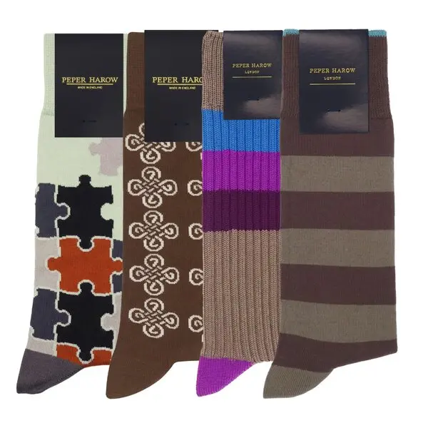 PEPER HAROW - MADE IN ENGLAND Peper Harow Socks Bundle Assorted Designs - Brown