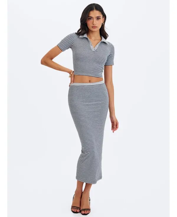 MISS CIRCLE NEW YORK Westley Lyocell Jersey Striped Polo Cropped Top