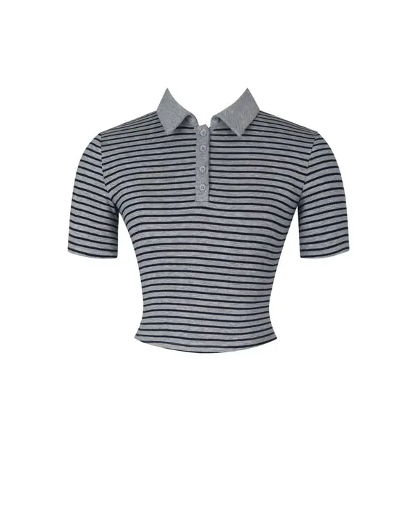 MISS CIRCLE NEW YORK Westley Lyocell Jersey Striped Polo Cropped Top