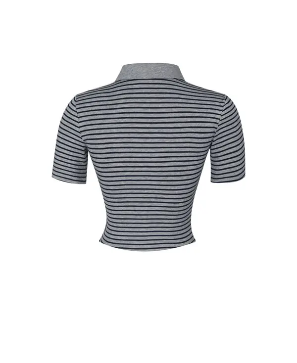 MISS CIRCLE NEW YORK Westley Lyocell Jersey Striped Polo Cropped Top