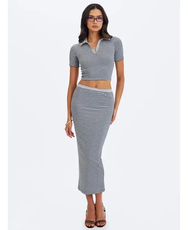 MISS CIRCLE NEW YORK Westley Lyocell Jersey Striped Polo Cropped Top