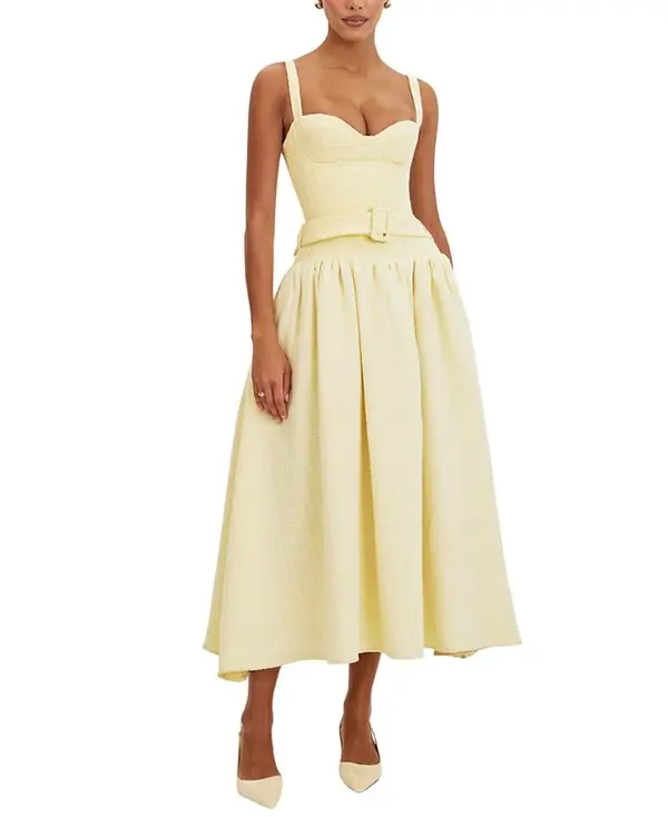 MISS CIRCLE Tiana Sweetheart Belted Midi Dress - Yellow