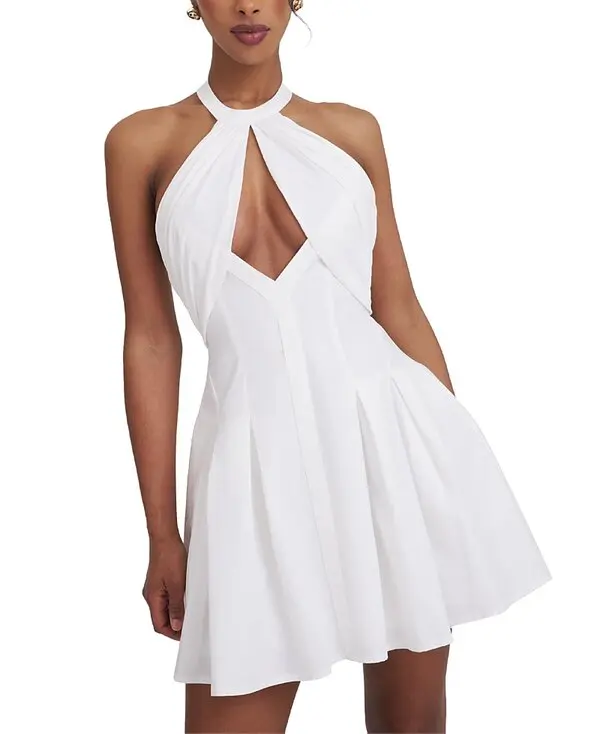 MISS CIRCLE Jordyn Cotton Poplin Keyhole Halter Mini Dress - White