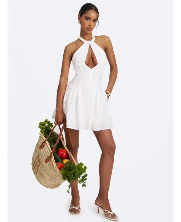 MISS CIRCLE NEW YORK Jordyn Cotton Poplin Keyhole Halter Mini Dress
