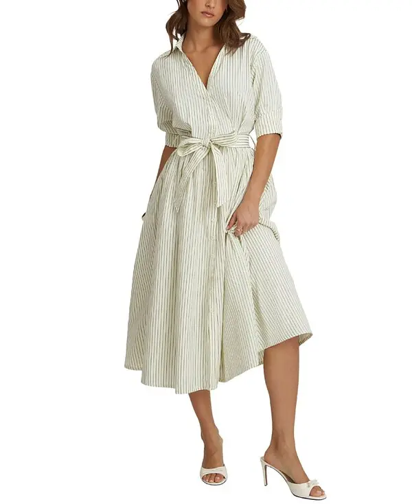 MISS CIRCLE Danica Poplin Striped Shirt Midi Dress - Green