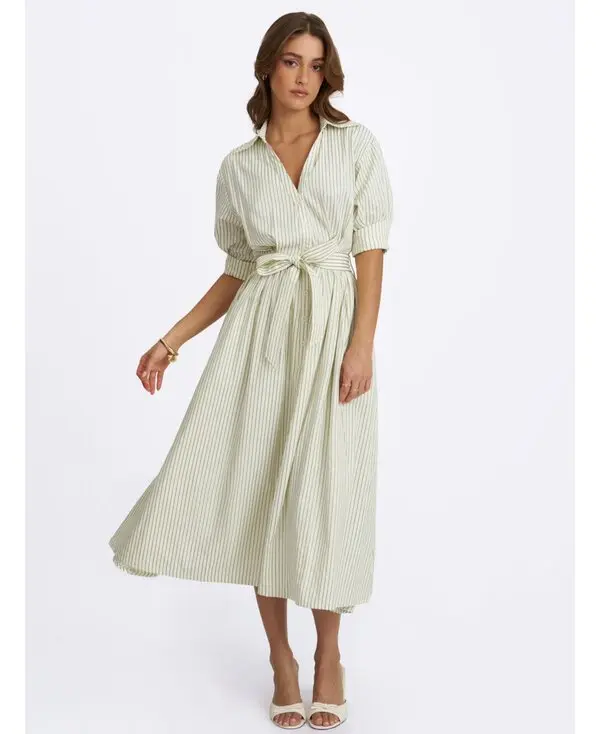 MISS CIRCLE NEW YORK Danica Poplin Striped Midi Shirt Dress