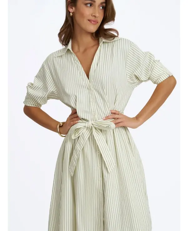 MISS CIRCLE NEW YORK Danica Poplin Striped Midi Shirt Dress