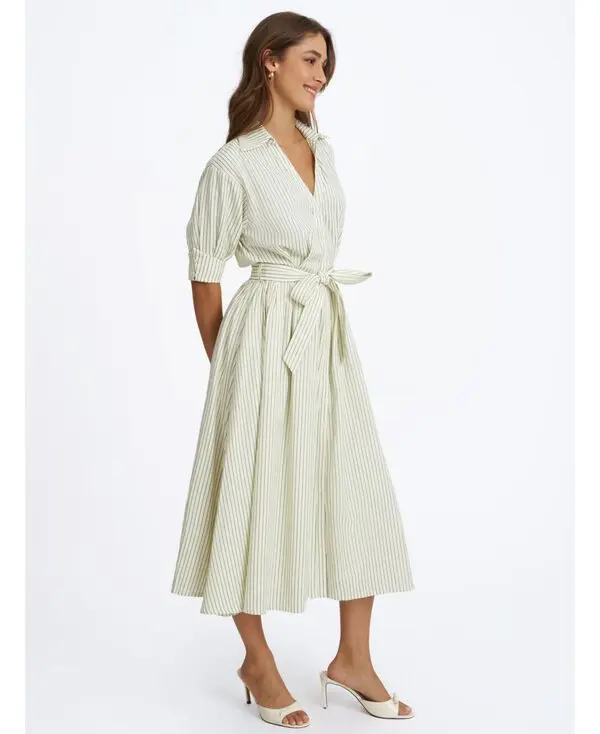 MISS CIRCLE NEW YORK Danica Poplin Striped Midi Shirt Dress