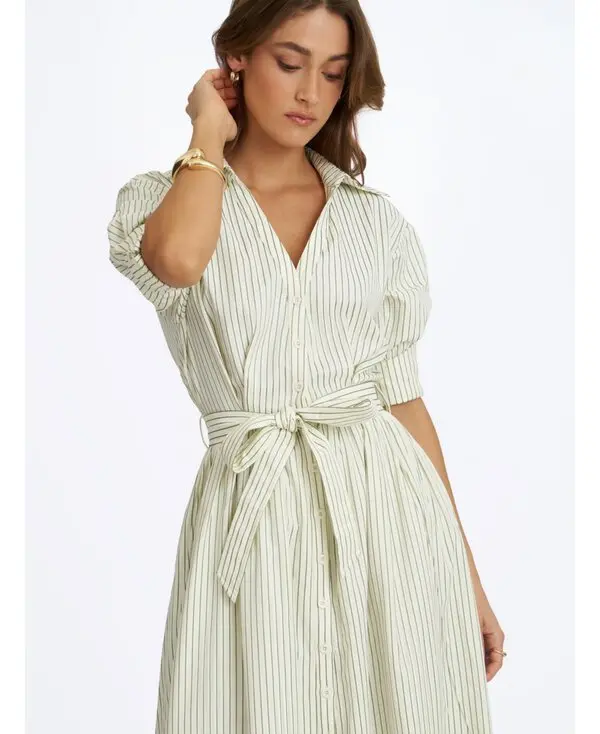 MISS CIRCLE NEW YORK Danica Poplin Striped Midi Shirt Dress