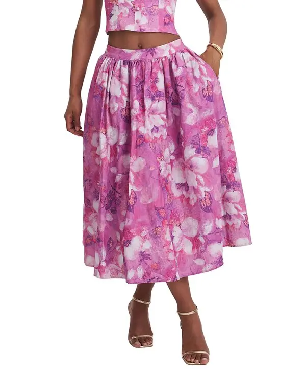 MISS CIRCLE Xalina Blooming Linen Low-rise Midi Skirt - Magenta