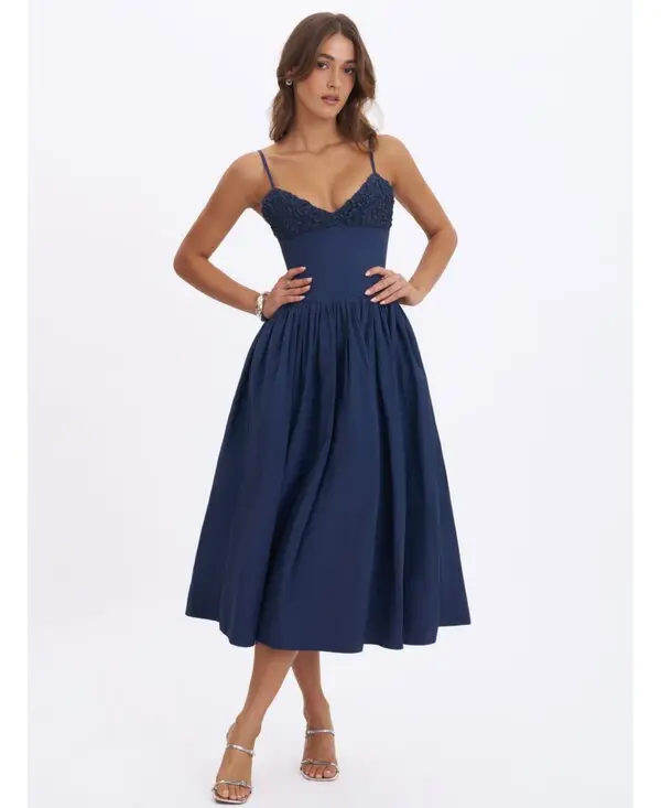 MISS CIRCLE NEW YORK Ailani Taffeta Smocked Midi Dress