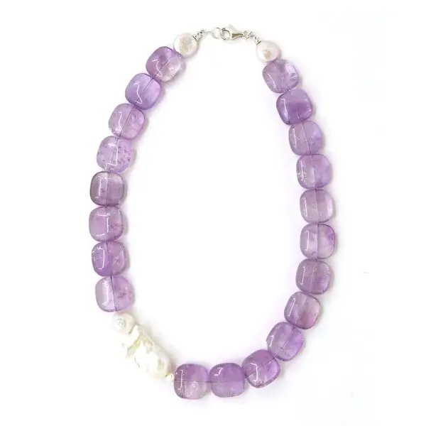 SHAR OKE Freshwater Pearl And Brazilian Amethyst Necklace - Silver