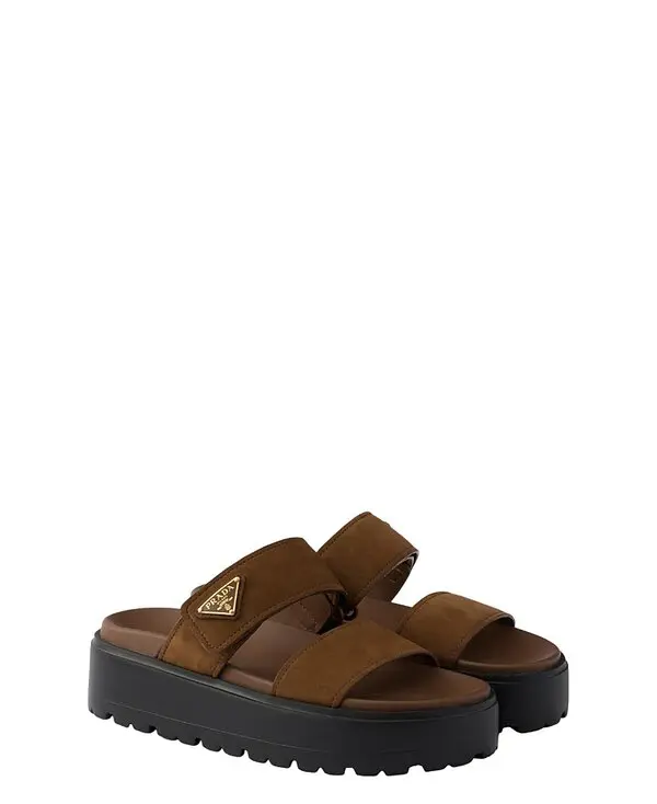 Prada Nubuck Platform Slides - Brown