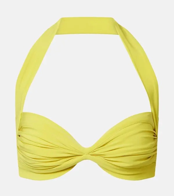 Norma Kamali Bill Ruched Halterneck Bikini Top - Yellow