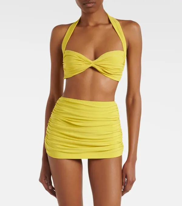 Norma Kamali Bill Ruched Halterneck Bikini Top - Yellow