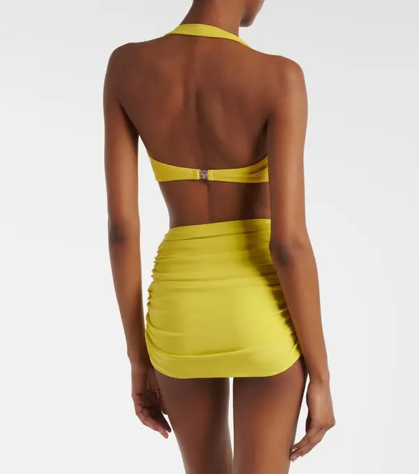 Norma Kamali Bill Ruched Halterneck Bikini Top - Yellow