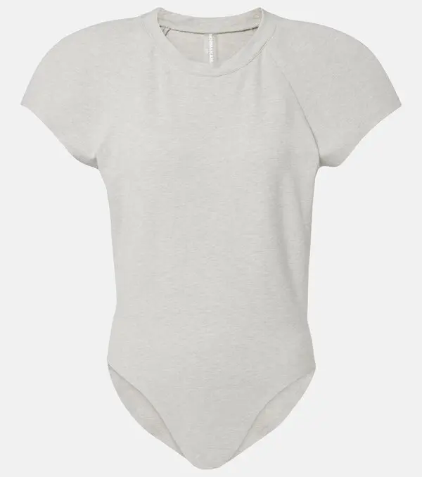 Norma Kamali Cotton-blend Bomber Bodysuit With Padded Shoulders - Grey
