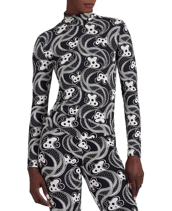 La DoubleJ Printed Turtleneck Top - Aperol Black/white