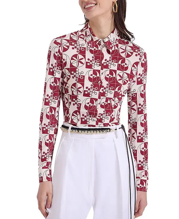La DoubleJ Fitted Shirt With Geometric Print - Eclipse Bordeaux